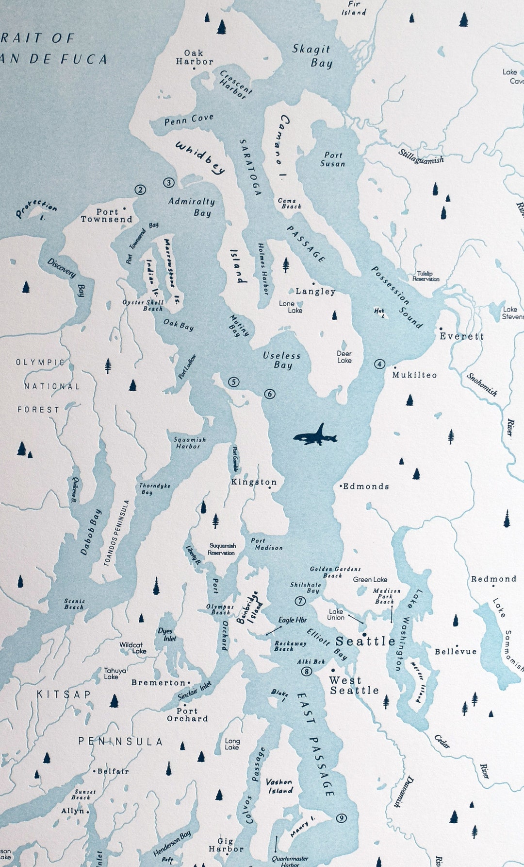 Puget Sound, Seattle Washington Letterpress Map Print - Etsy
