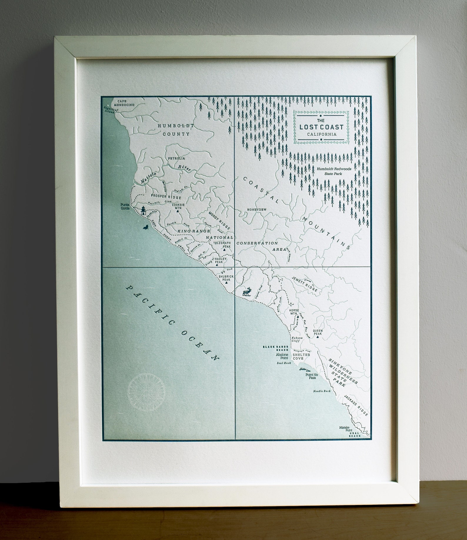 The Lost Coast Northern California Letterpress Map Print | Etsy