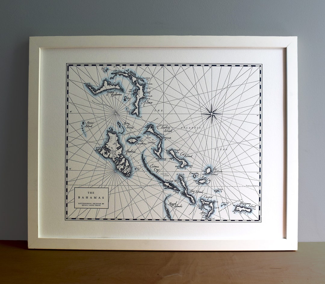 The Bahamas, Letterpress Printed Map, Wall Art, Unframed Print - Etsy
