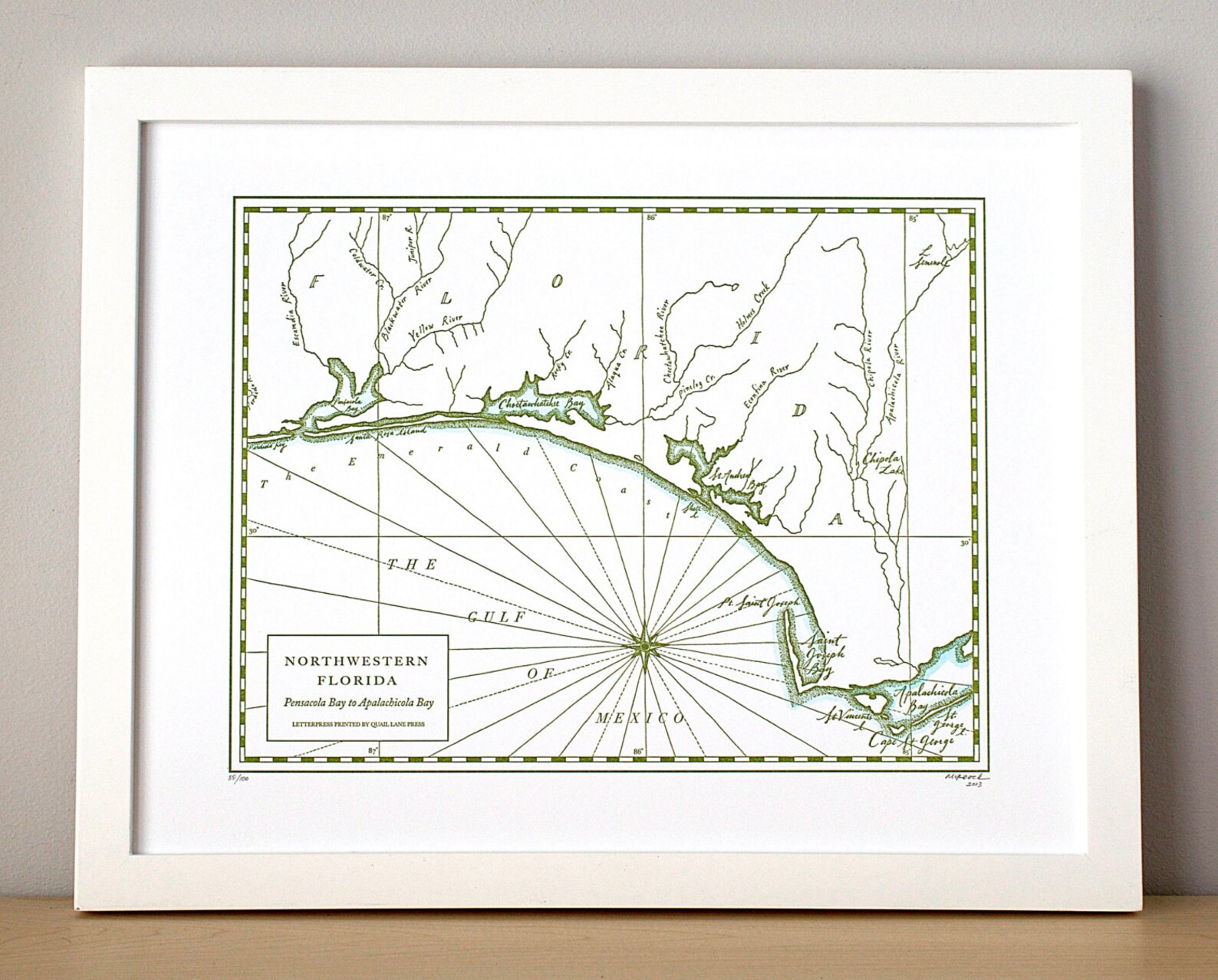 Northwestern Florida Letterpress Printed Map Dark grey | Etsy