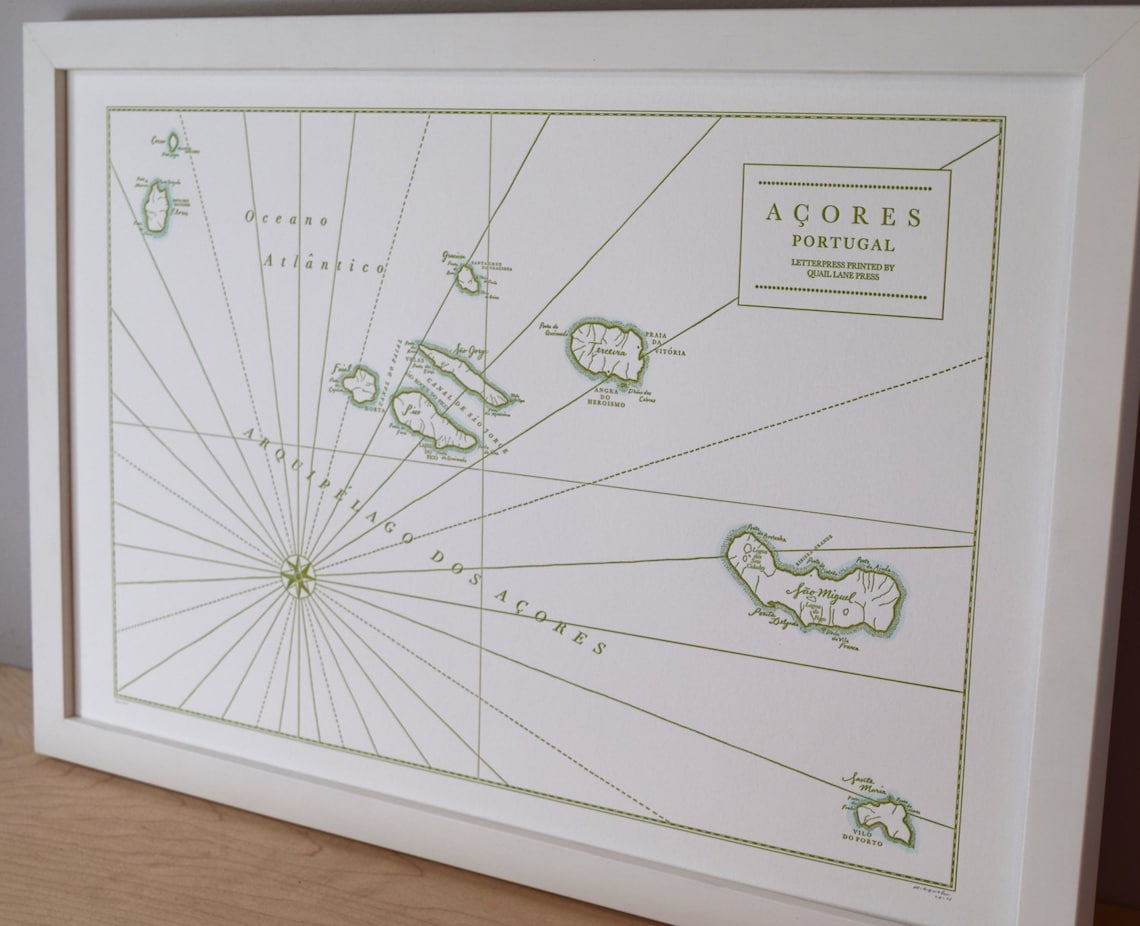 The Azores, Letterpress Printed Map - Etsy