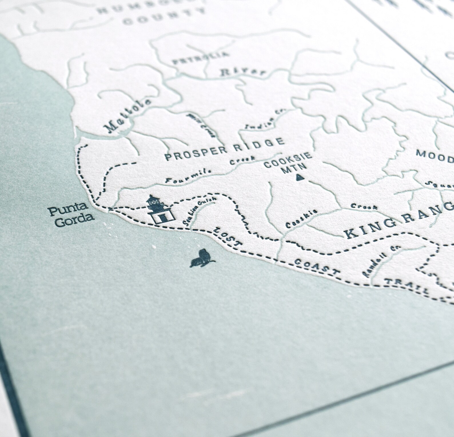 The Lost Coast Northern California Letterpress Map Print | Etsy