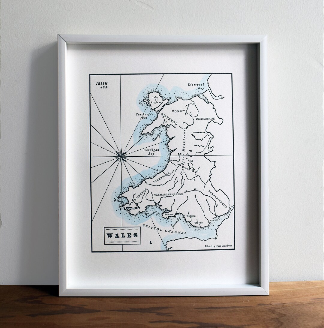 Wales, United Kingdom Letterpress Map Print - Etsy