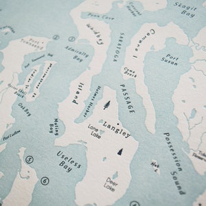 Puget Sound, Seattle Washington Letterpress Map Print - Etsy