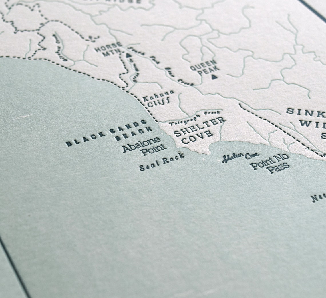 The Lost Coast Northern California Letterpress Map Print | Etsy