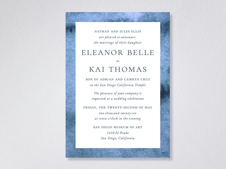 LDS Wedding Invitation, Editable Template, Minimalist Wedding, Blue ...