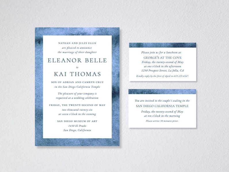 LDS Wedding Invitation, Editable Template, Minimalist Wedding, Blue ...