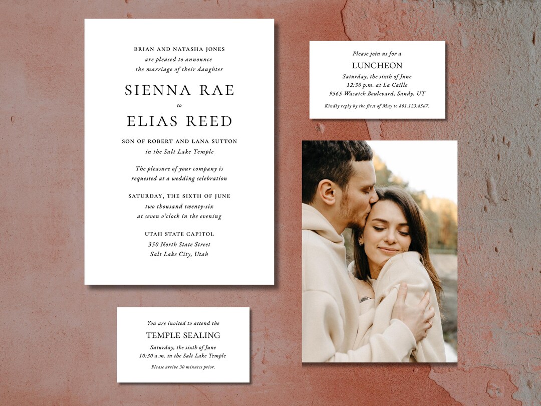 LDS Wedding Invitation and Temple Sealing Insert, Minimalist Wedding ...