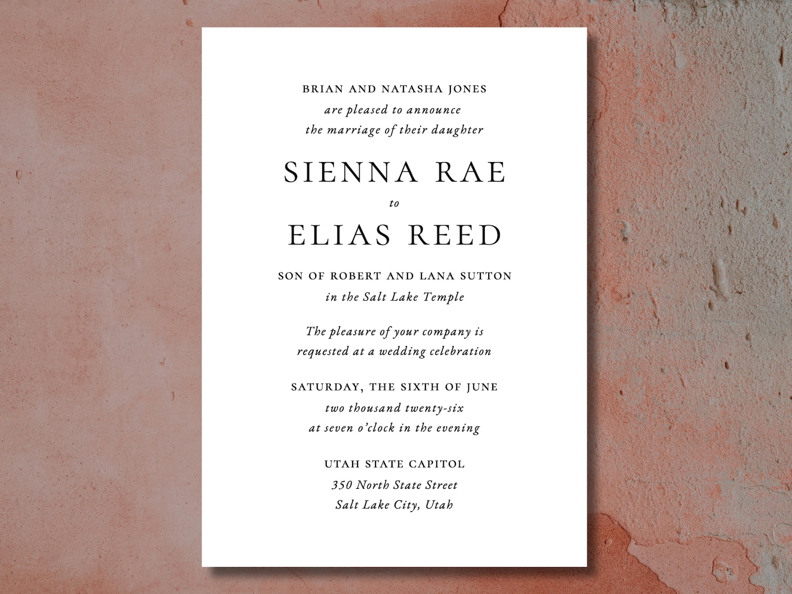 LDS Wedding Invitation and Temple Sealing Insert, Minimalist Wedding ...