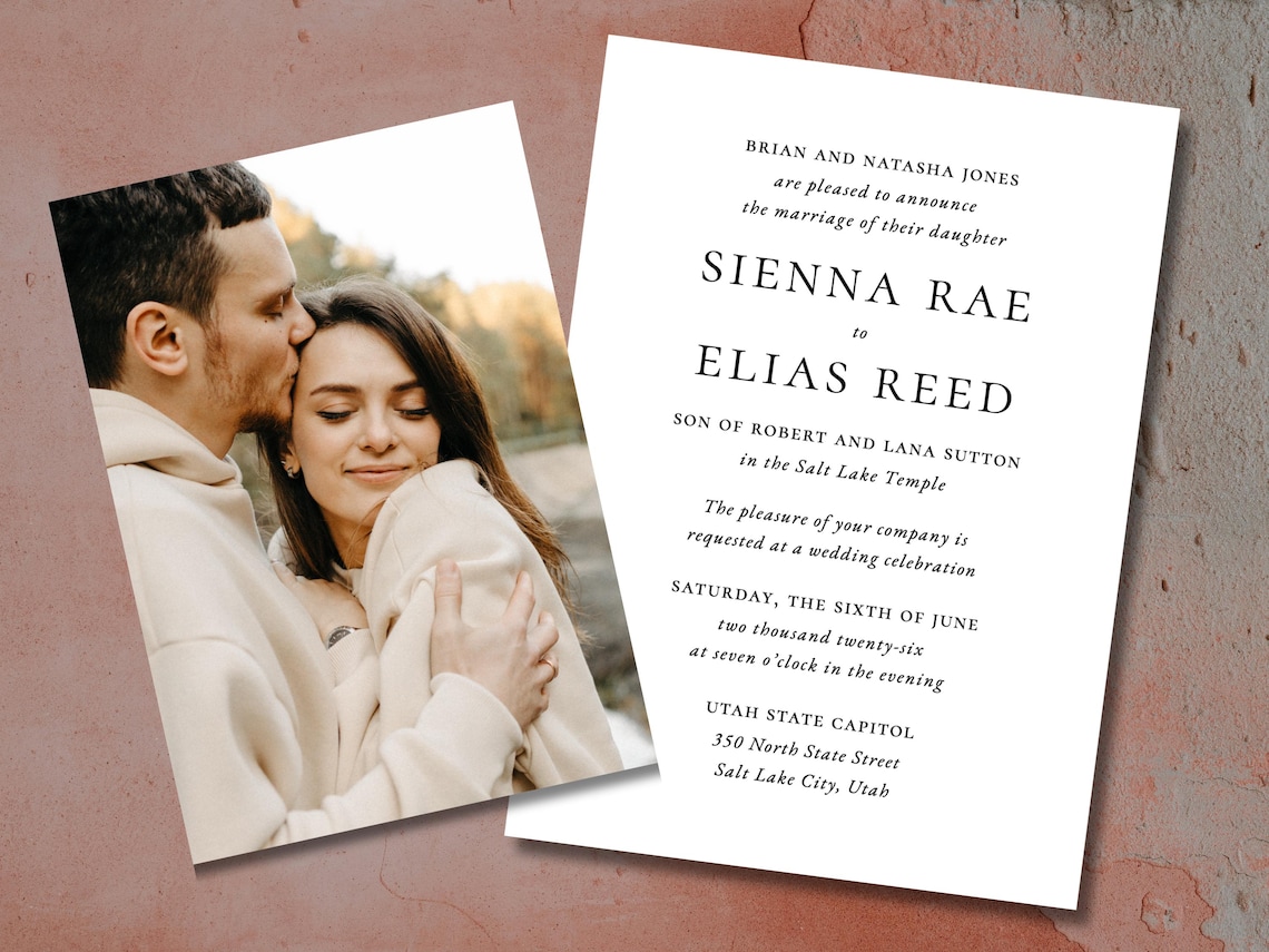 LDS Wedding Invitation, Editable Template, Minimalist Wedding Invite ...