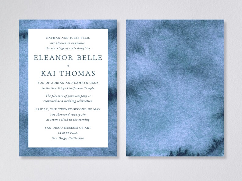 LDS Wedding Invitation, Editable Template, Minimalist Wedding, Blue ...