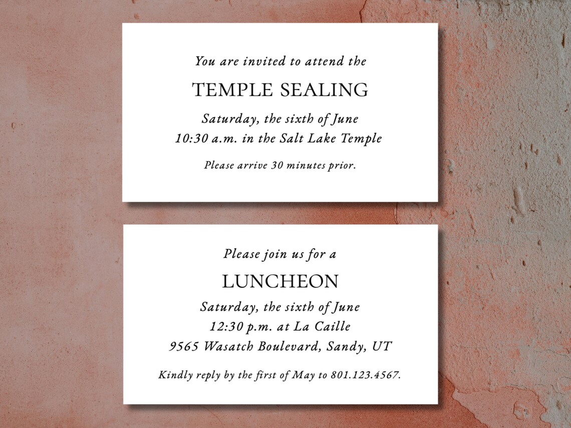 LDS Wedding Invitation, Editable Template, Minimalist Wedding Invite ...