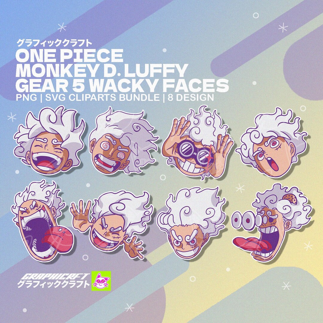 Luffy Gear 5 Clipart Bundle: Wacky Faces, Anime SVG PNG (digital ...