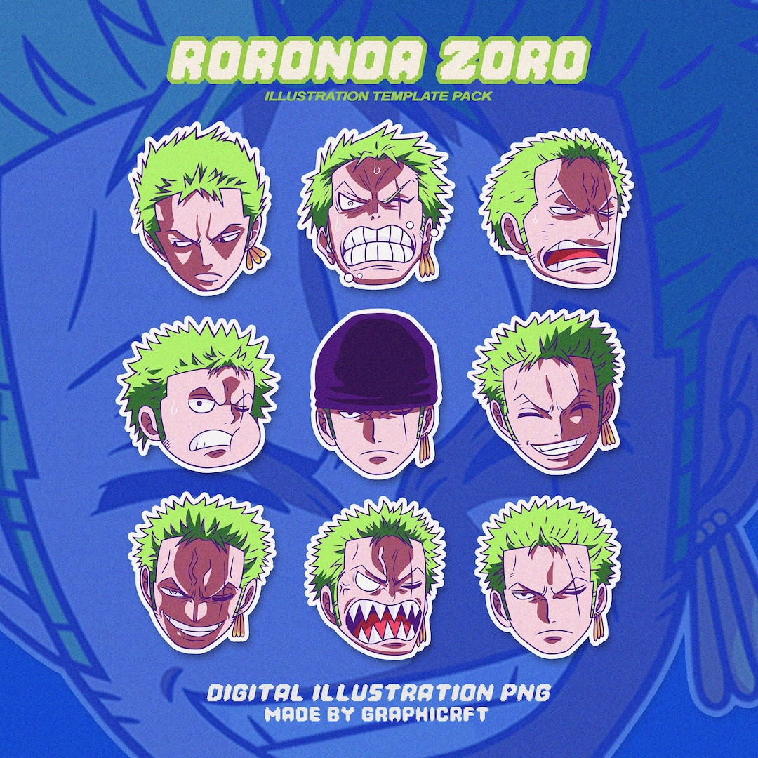 One Piece Roronoa Zoro 9 Digital Illustration Pack, Anime Clipart ...