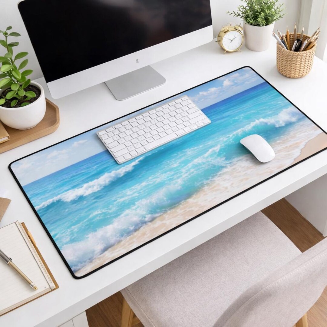 Ocean Beach Desk Mat, Coastal Mouse Pad, Small Keyboard Desk Mat ...