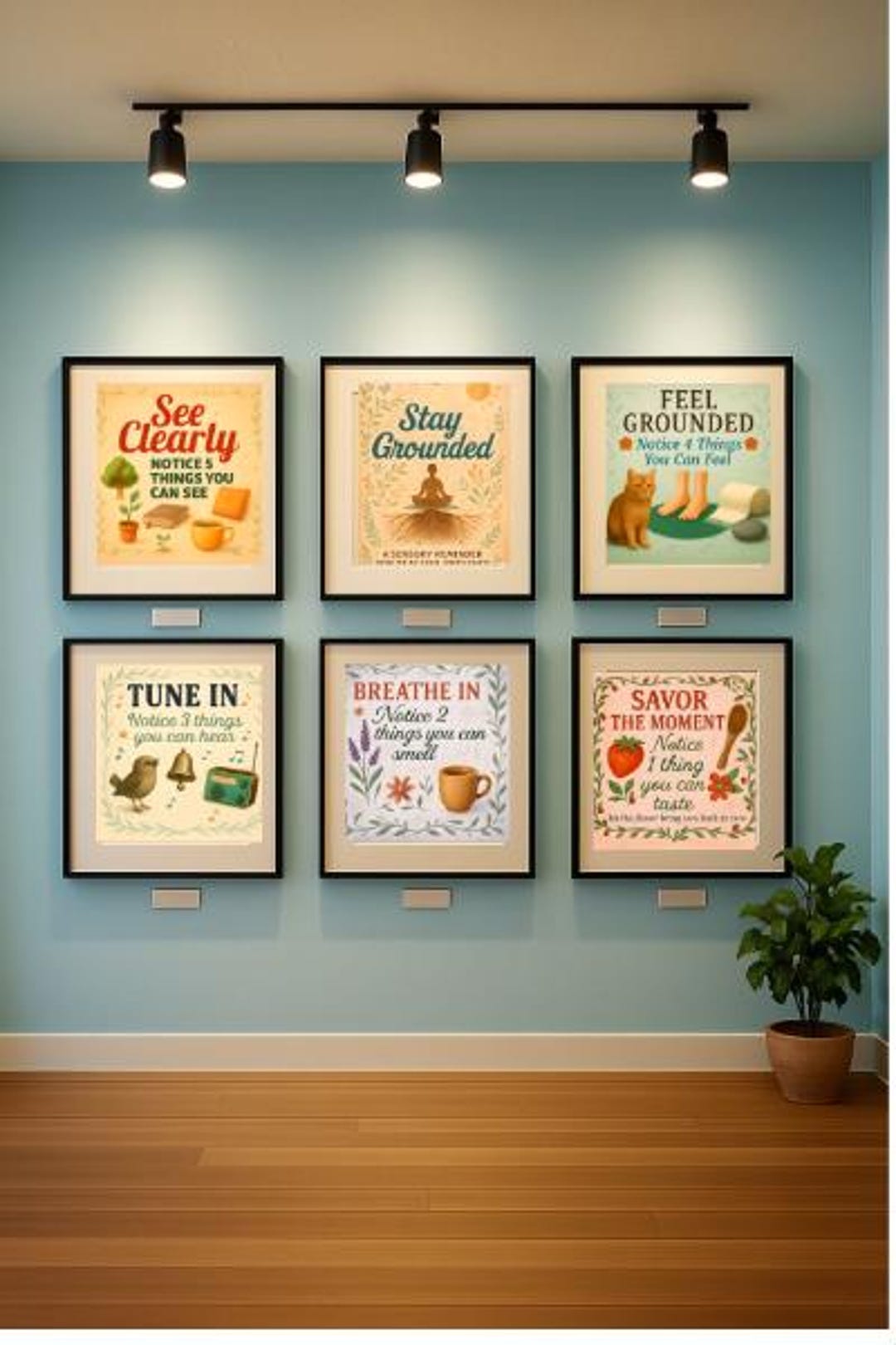 Stay Grounded 5-4-3-2-1 Mindfulness Wall Art Set | Premium Therapy ...