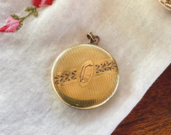 Vintage Gold 1950s Circle Locket • Engraved 10K • Two Photo Frame ...