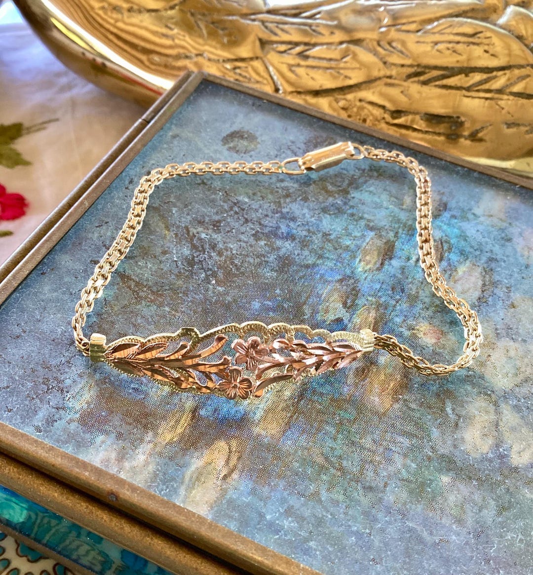 Vintage 14K Gold Two Tone Motif Floral • Rose Gold • Yellow Gold ...