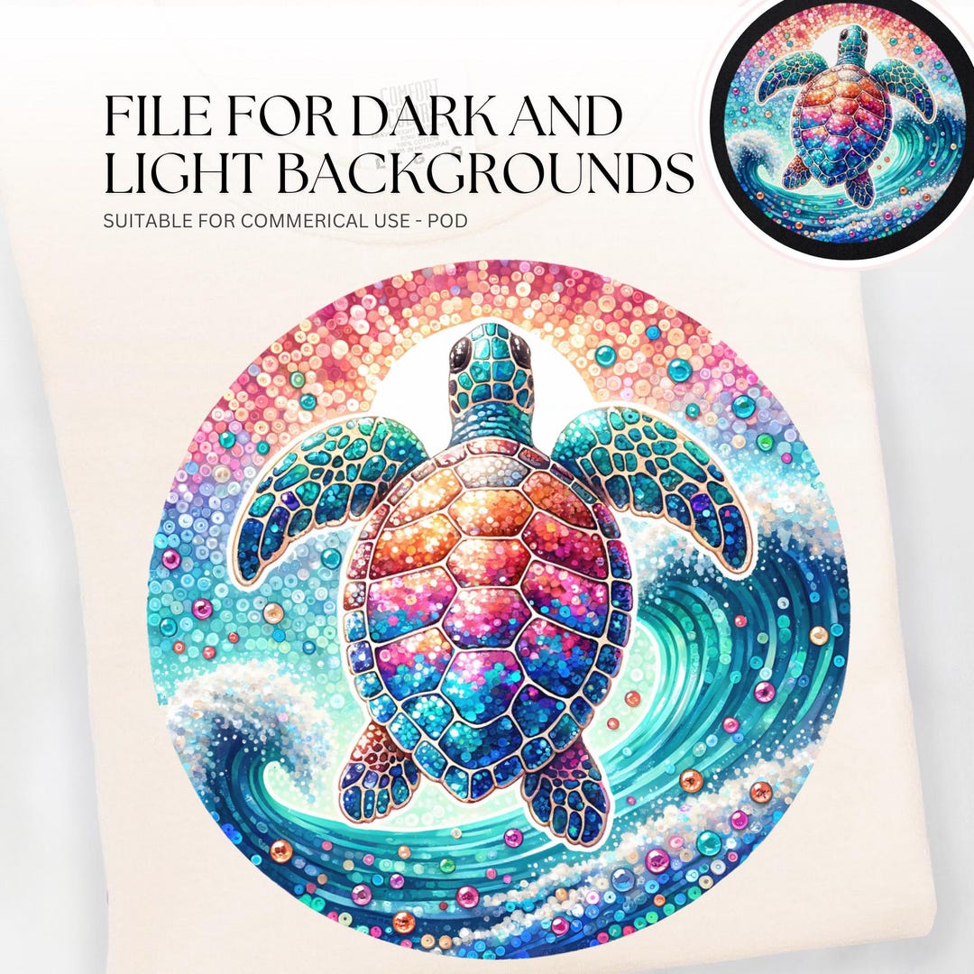 Glitter Sea Turtle PNG, Cute Ocean Animal Dtf Design for Shirt, Beach ...