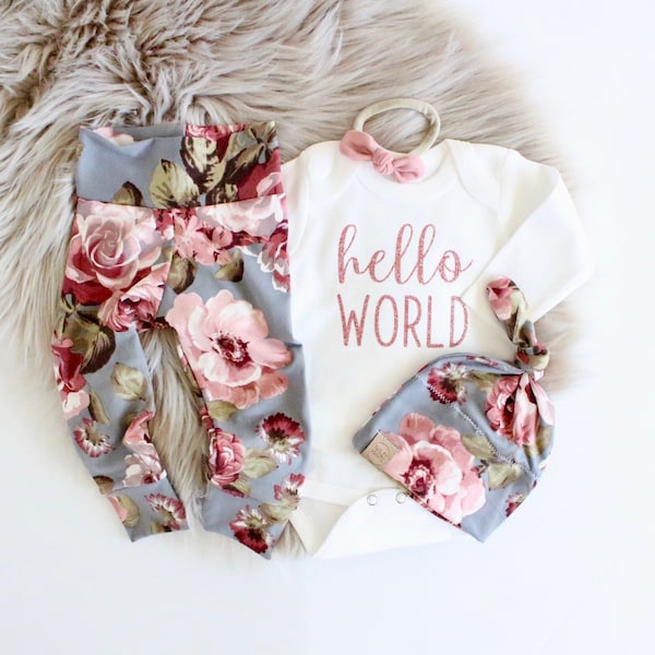 Hello World Newborn Outfit Girl - Etsy
