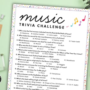 Music Trivia Quiz Game With Answers: 15 Printable Questions & Answers ...