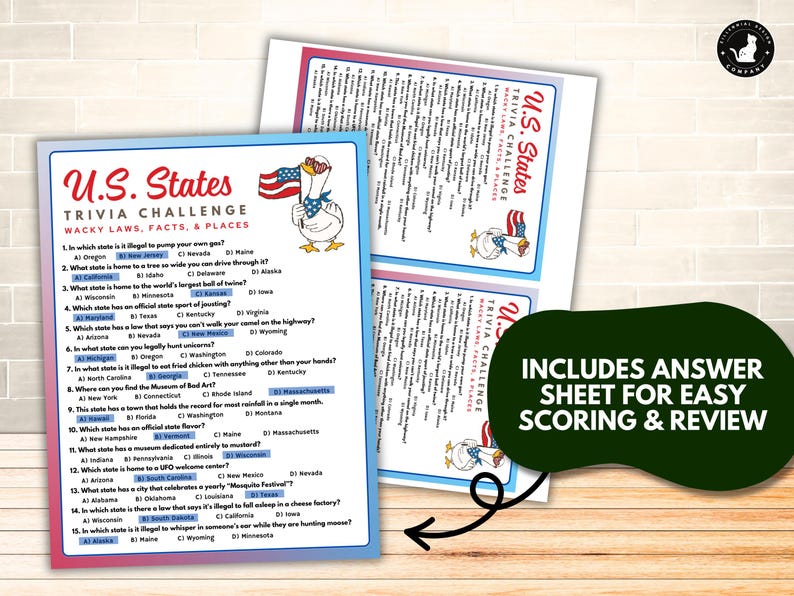 Printable Weird U.S. States Trivia Questions Game | State Laws History ...