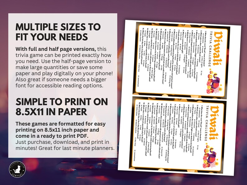 Printable Diwali Trivia Questions Game | Festival of Light Indian Hindu ...