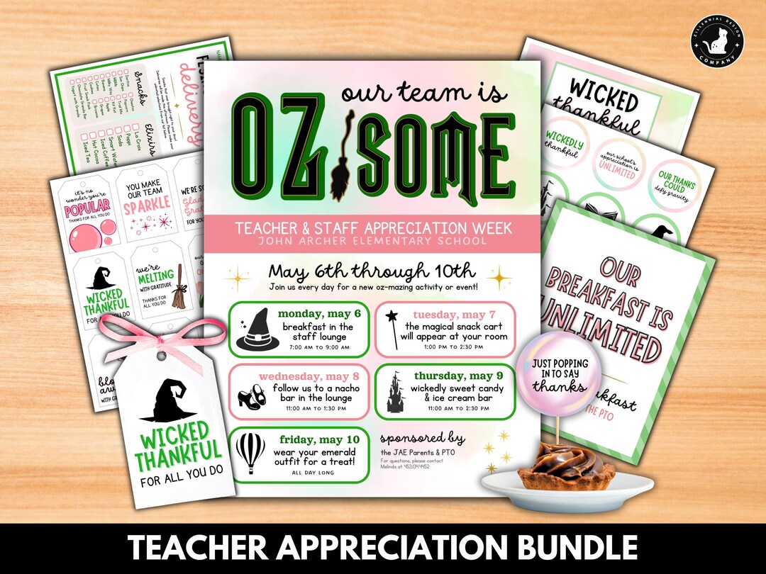Wizard of Oz Wicked Teacher Appreciation Week Flyer Bundle | Gift Tags ...