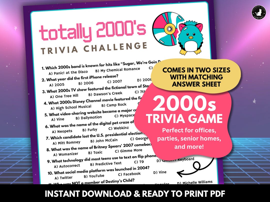 2000s Trivia Game With Answers: Throwback Retro Y2K Trivia for Seniors ...