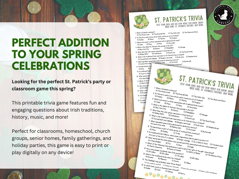 St Patricks Day Trivia Game Printable | Easy Activity St. Paddy Party ...