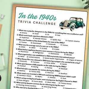 1940s Trivia Quiz Game With Answers: Printable Party Game Parties, Baby ...