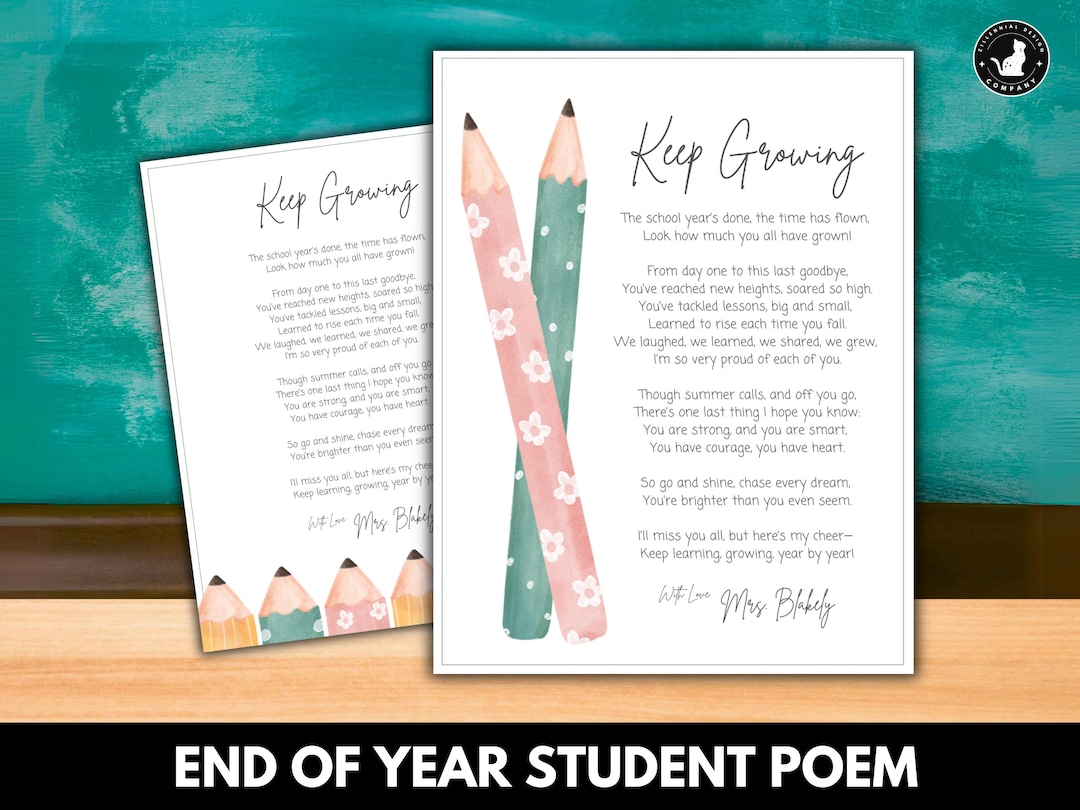 End of Year Poem Teacher Gift Canva Template | Printable End of School ...