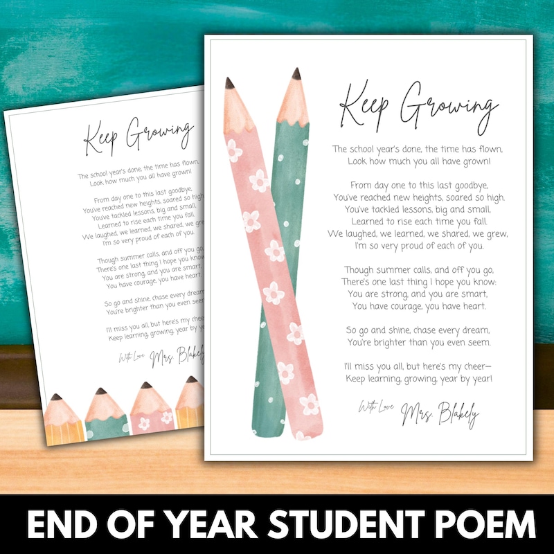 End of Year Student Poem - Etsy