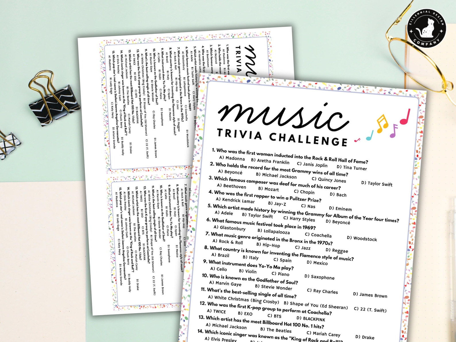 Music Trivia Quiz Game With Answers: 15 Printable Questions & Answers ...