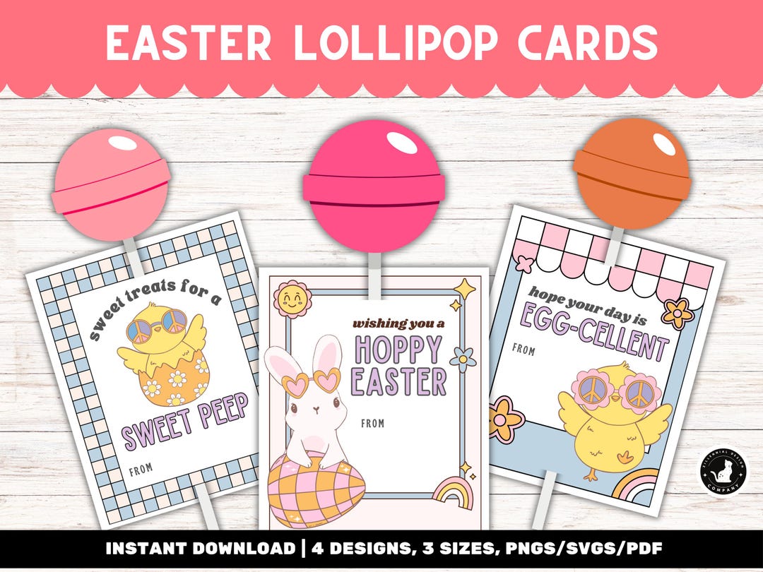 Retro Easter Treats Printable Lollipop Sucker Tag Top | Hoppy Easter ...