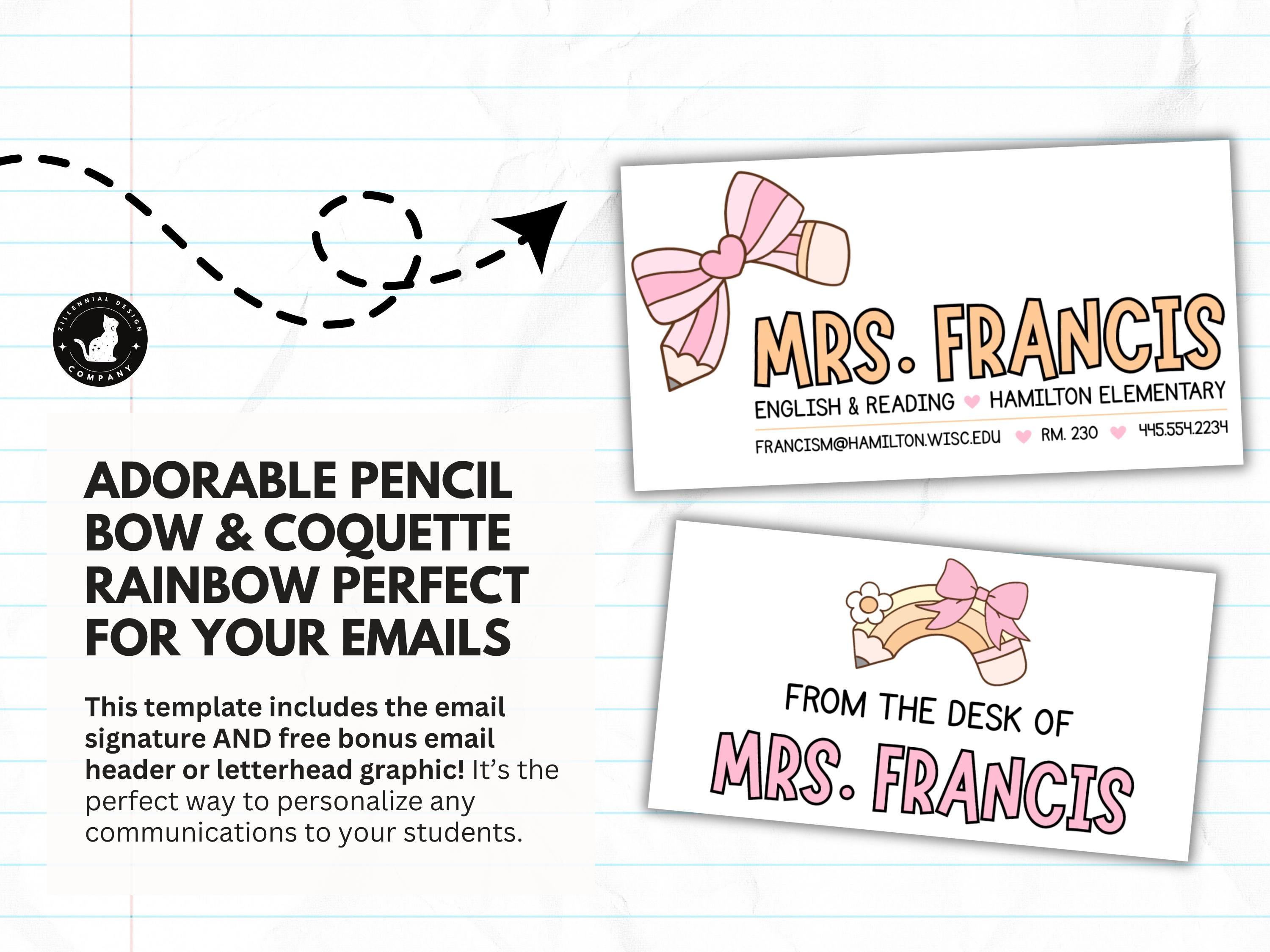 Coquette Bow Teacher Email Signature & Header: Editable Canva Template ...
