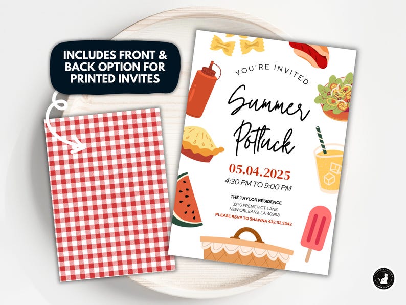 Editable Summer Potluck Picnic Invitation Canva Template for Printed or ...