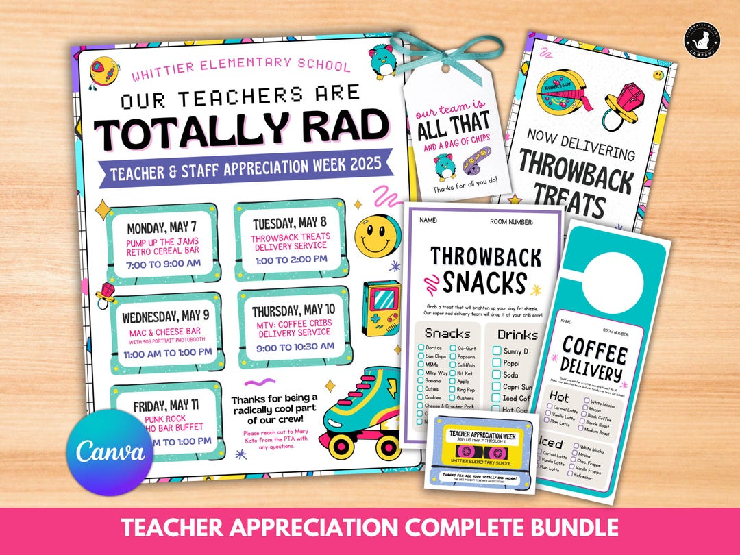 90s Theme Teacher Appreciation Week Bundle: Retro Throwback Totally Rad ...