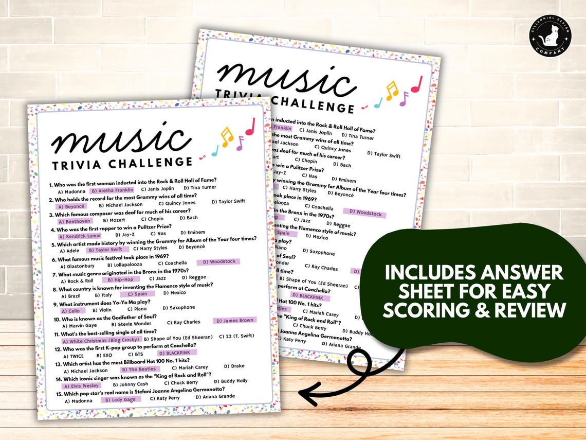 Music Trivia Quiz Game With Answers: 15 Printable Questions & Answers ...