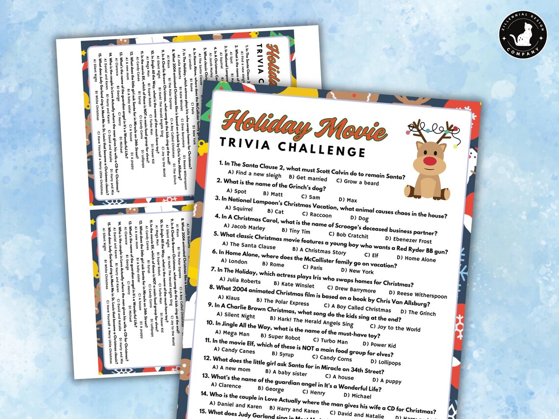 Christmas Movie Trivia Game With Answers: Holiday Party Printable ...