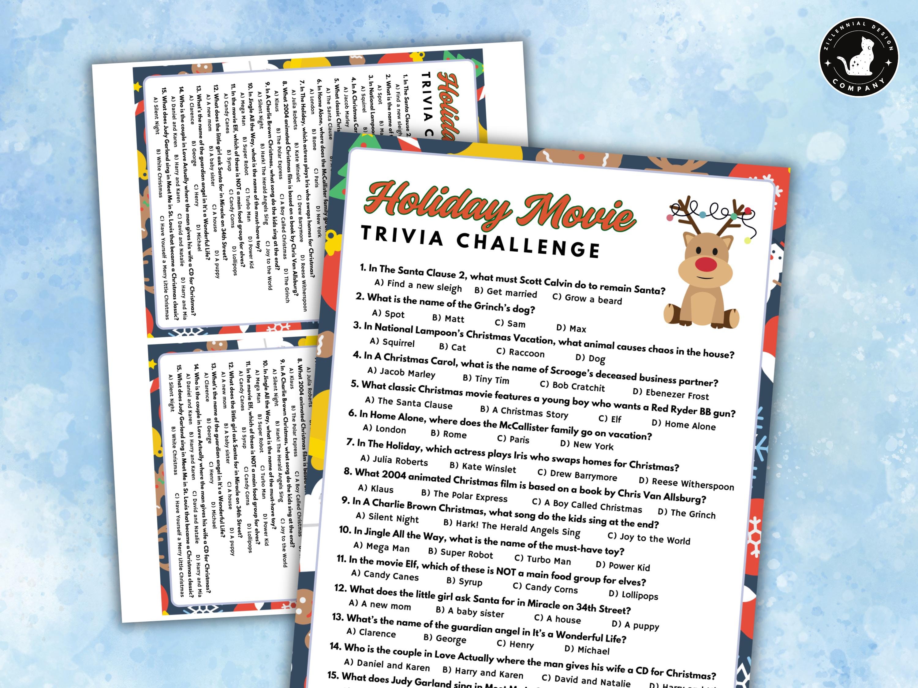 Christmas Movie Trivia Game With Answers: Holiday Party Printable ...