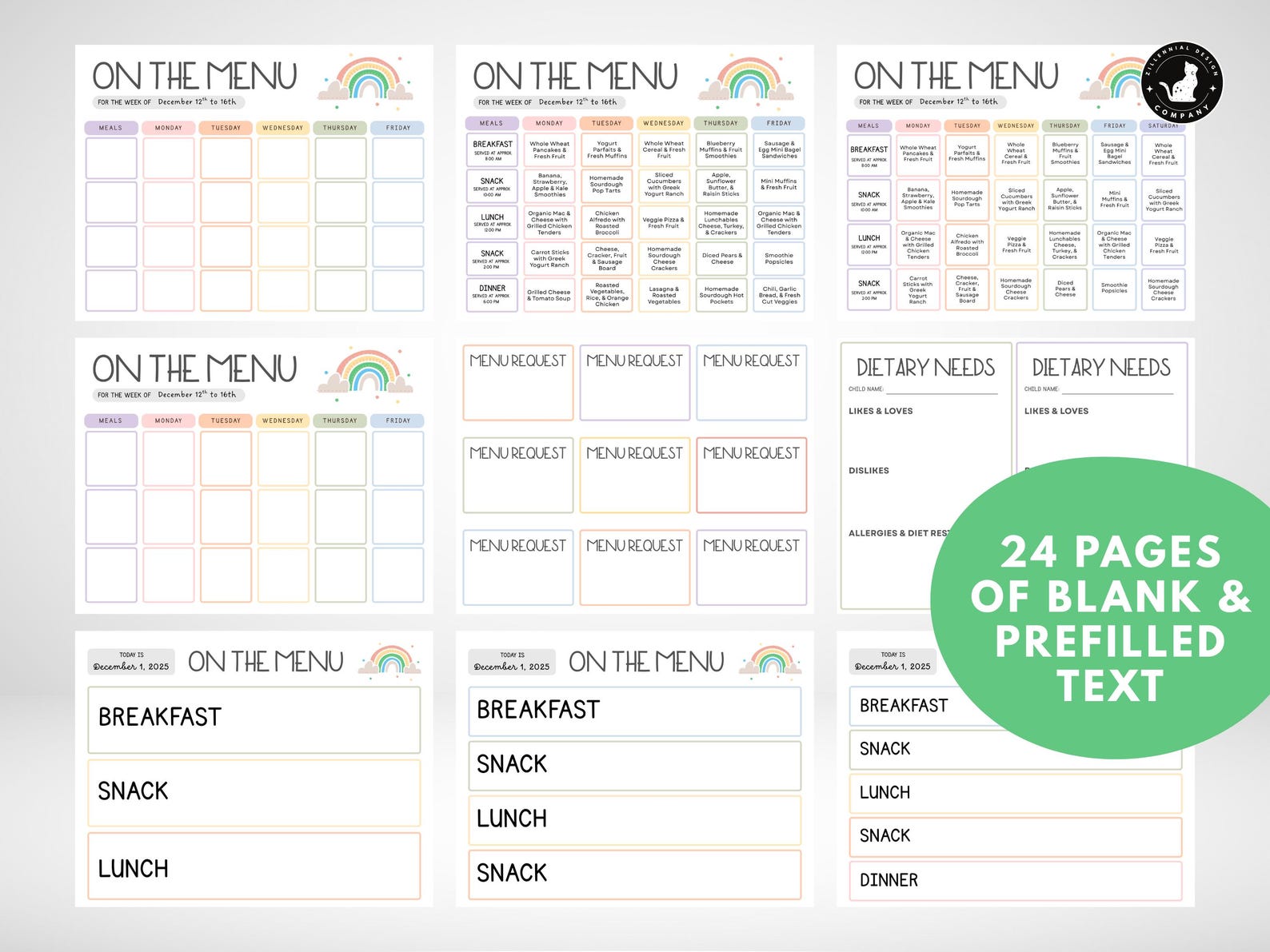 Daycare Menu Template Bundle Canva | Business Resource Daily, Weekly ...