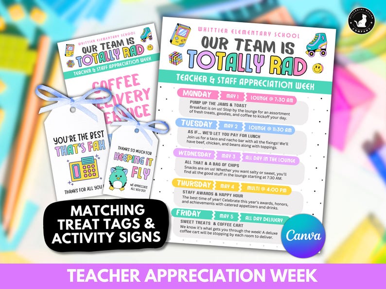 90s Theme Teacher Appreciation Week Flyer: Editable Canva Template ...