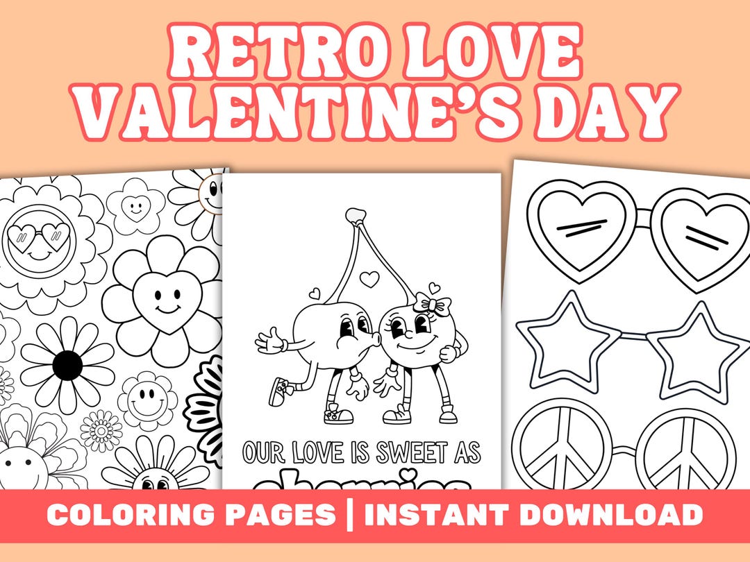 Retro Love Printable Coloring Book | Vintage Hearts & Valentine's ...