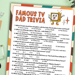 Father's Day TV Dad Trivia Game With Answers: Printable Family Fun (PDF ...