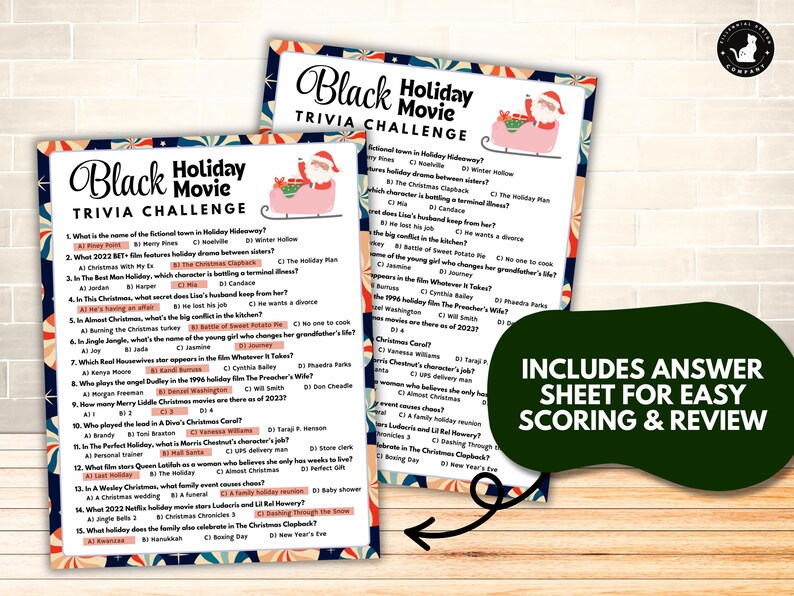 Black Holiday Movie Trivia Game: Printable Christmas Party, Baby ...