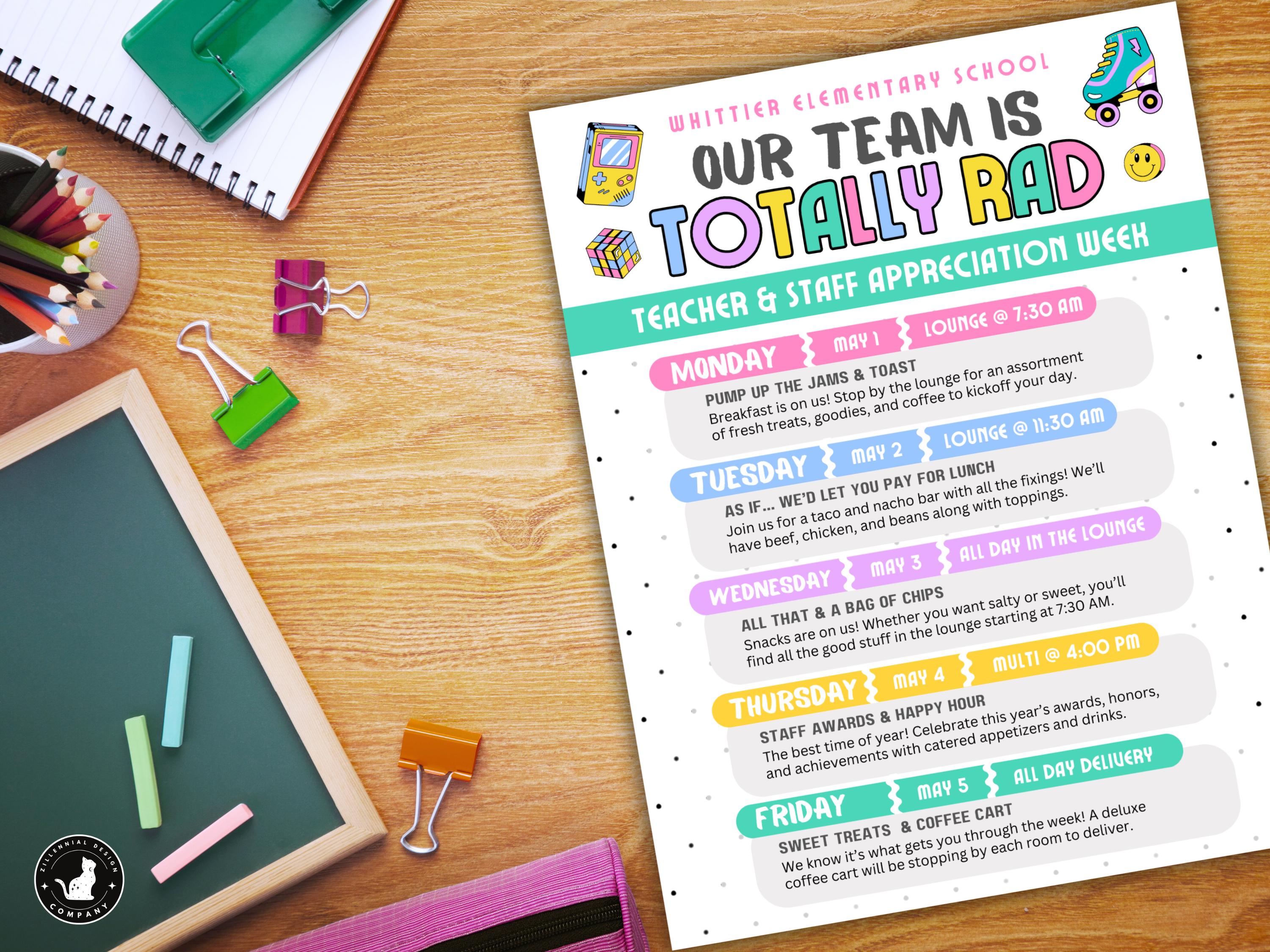90s Theme Teacher Appreciation Week Flyer: Editable Canva Template ...