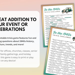 Printable 1940s Trivia Questions Game | Decades Trivia 1945 WWII Fun AP ...