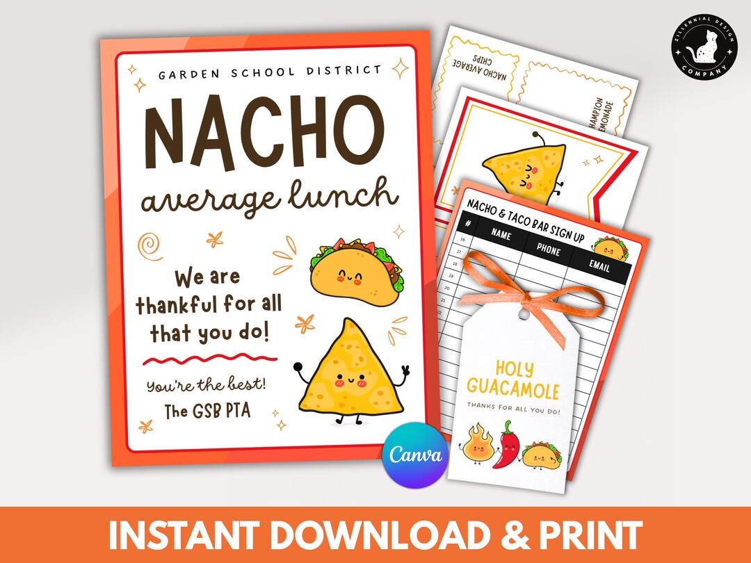 Nacho Taco Bar Signs for Teacher, Nurse, Staff Appreciation Week ...