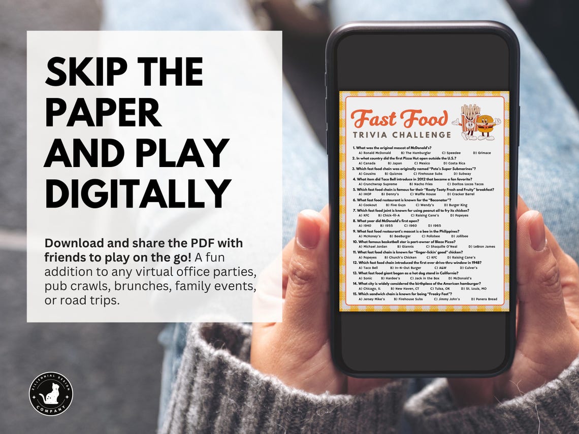 Fast Food Trivia Game With Answers: 15 Printable Questions Parties ...